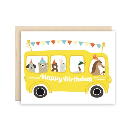 Cute Kids Birthday Card Birthday Bus Greeting Card Birthday - Etsy