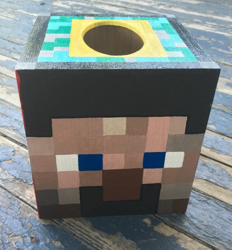 Hand Painted Tissue Box Pixelated Sandbox Video Game Arcade - Etsy