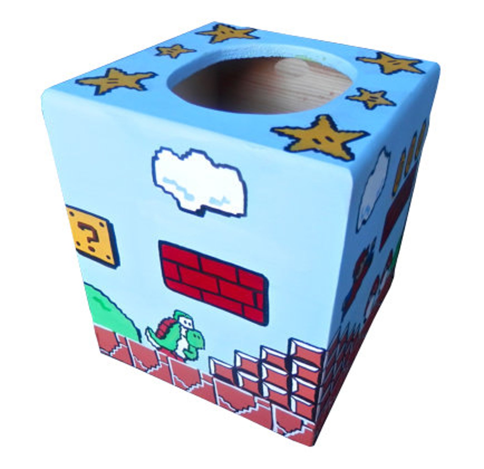 Mario Hand Painted Tissue Box Holder Nintendo Geekery 8 Bit Video Game ...