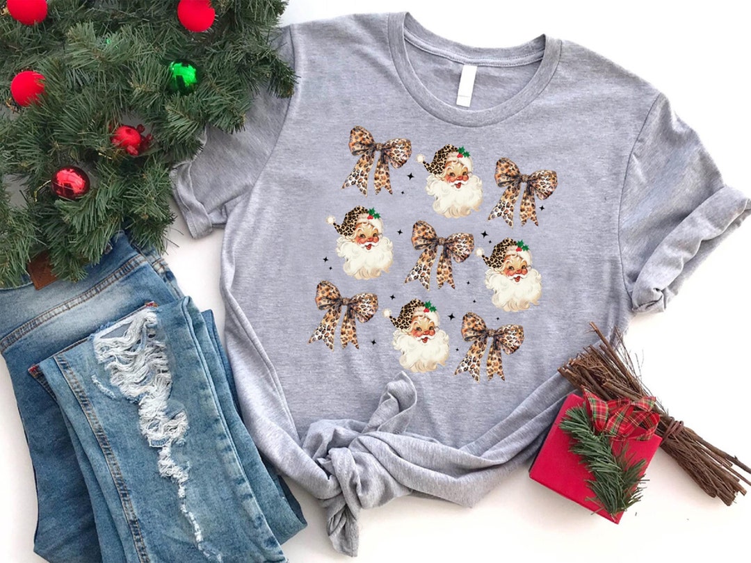 Leopard Coquette Christmas Santa Sweatshirt, Vintage Santa Sweatshirt ...