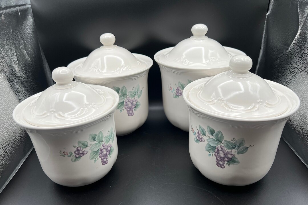 Pfaltzgraff Stoneware GRAPEVINE 4-PC Kitchen Canister Set S, M, L, XL ...