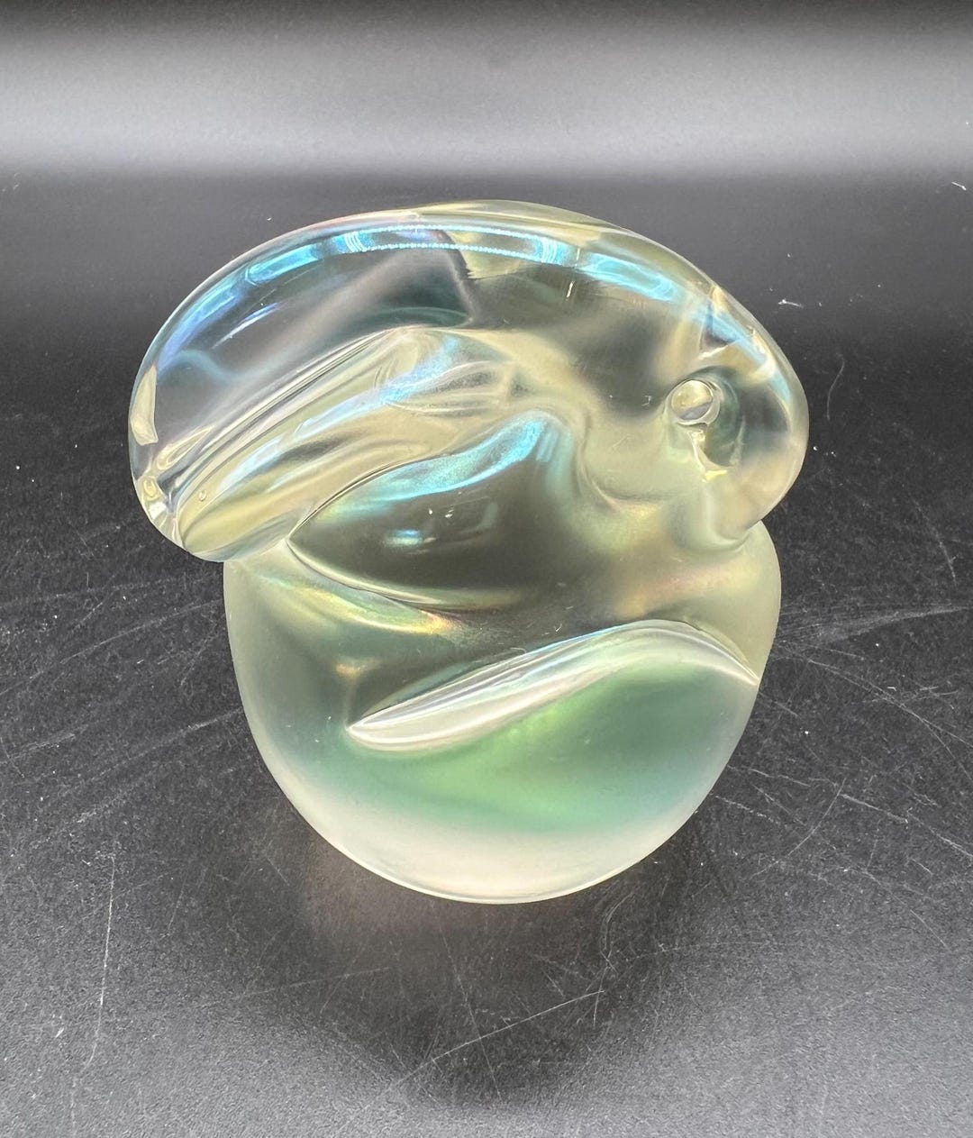 Vintage ORIENT & FLUME chico, CA Iridescent Frosted Art Glass Bunny ...
