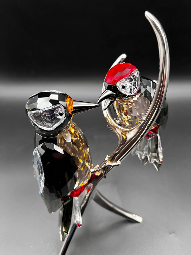Swarovski (austria) Crystal "woodpeckers, BLACK Diamond" Bird Figurine ...