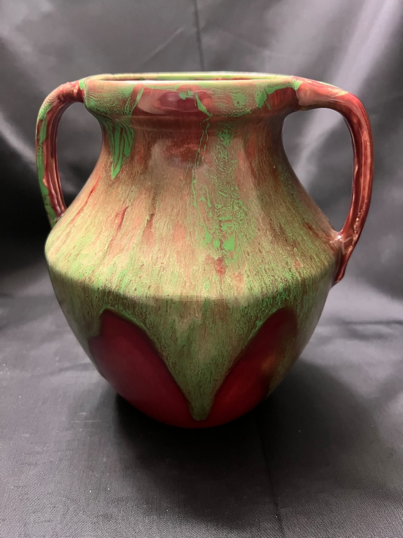 Weller Pottery TURKIS Red Green Drip Glaze Vase With Original Label ...