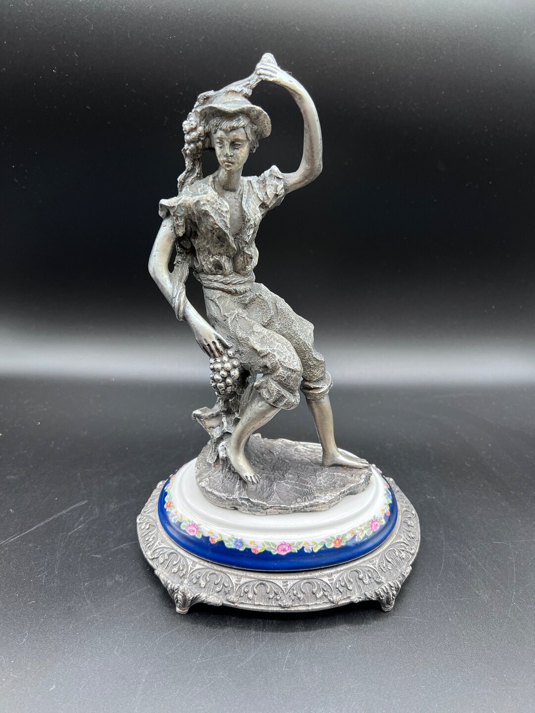 Vintage PELTRO (italy) Pewter & Porcelain "boy With Grape Bushel ...