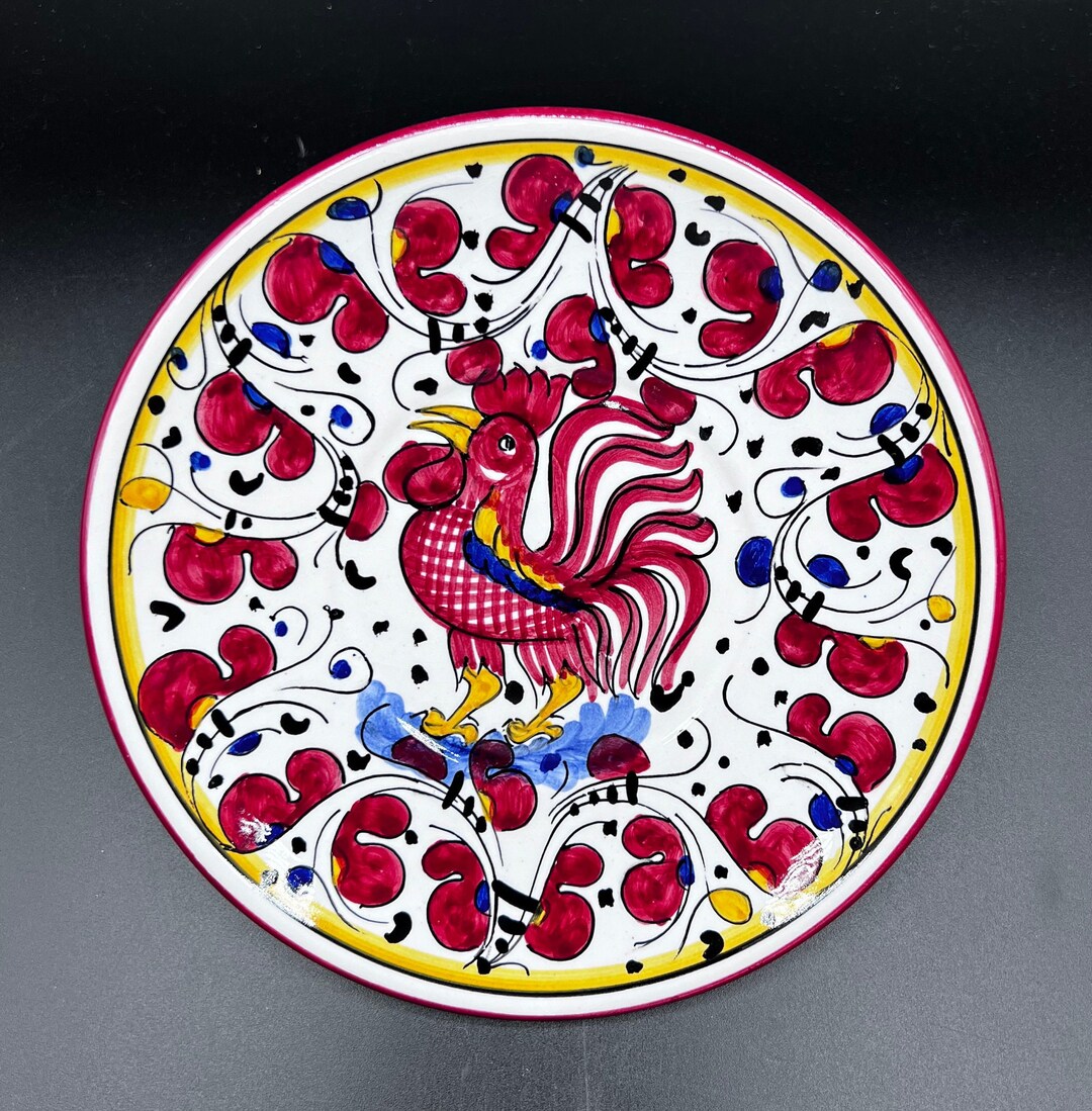 FIMA Deruta Italy - "orvieto Red Rooster" Majolica 7" Bread Plate ...
