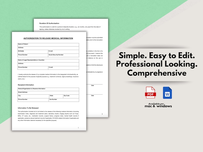 Medical Information Release Form HIPAA Release Form Medical Records ...