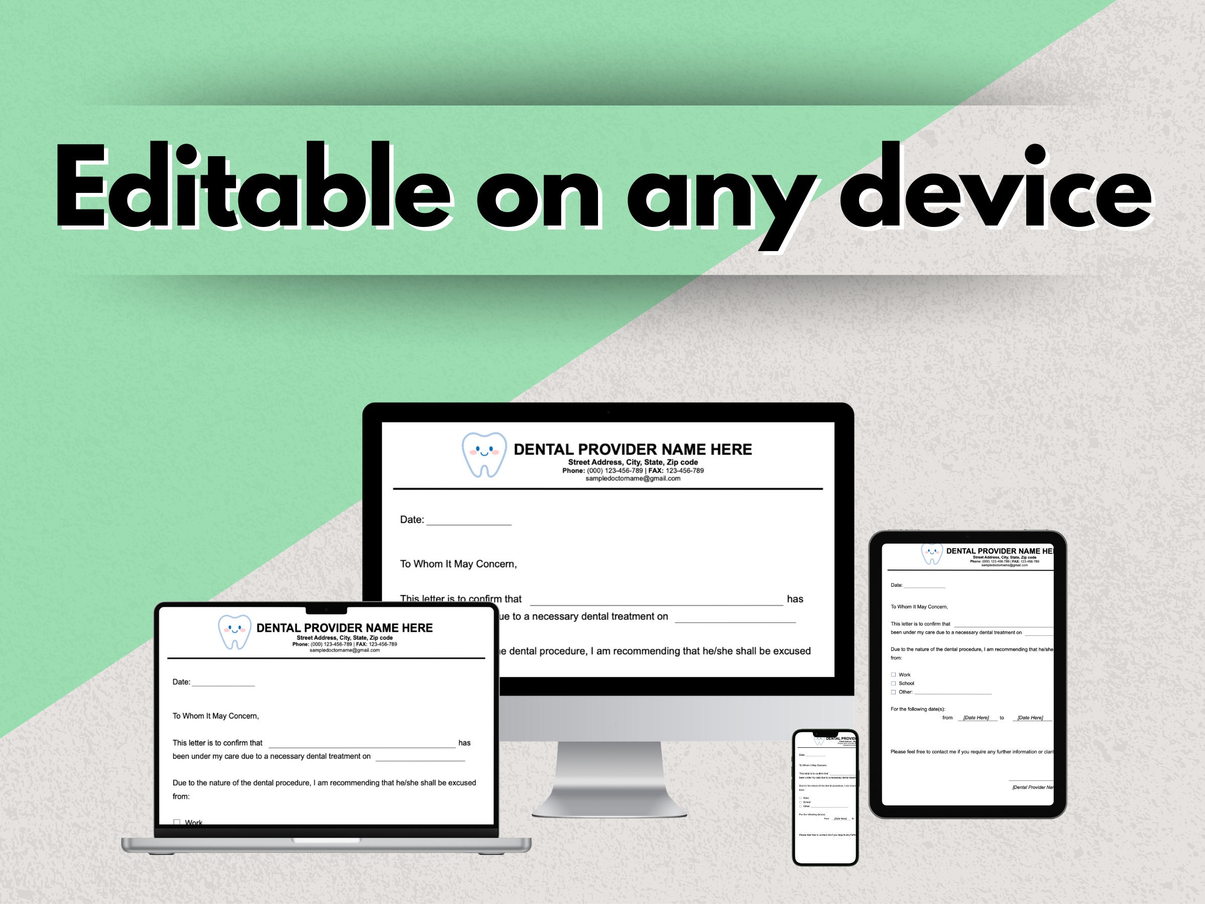 Dentist Excuse Note Template Orthodontic Medical Excuse Note Editable ...