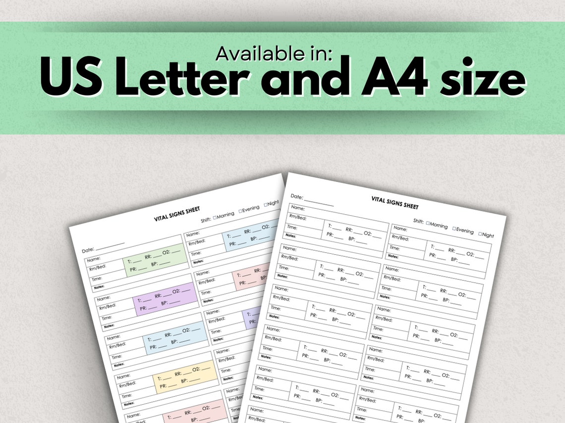 Vital Signs Monitoring Sheet, Nurse Chart Template (PDF, Word) - Etsy