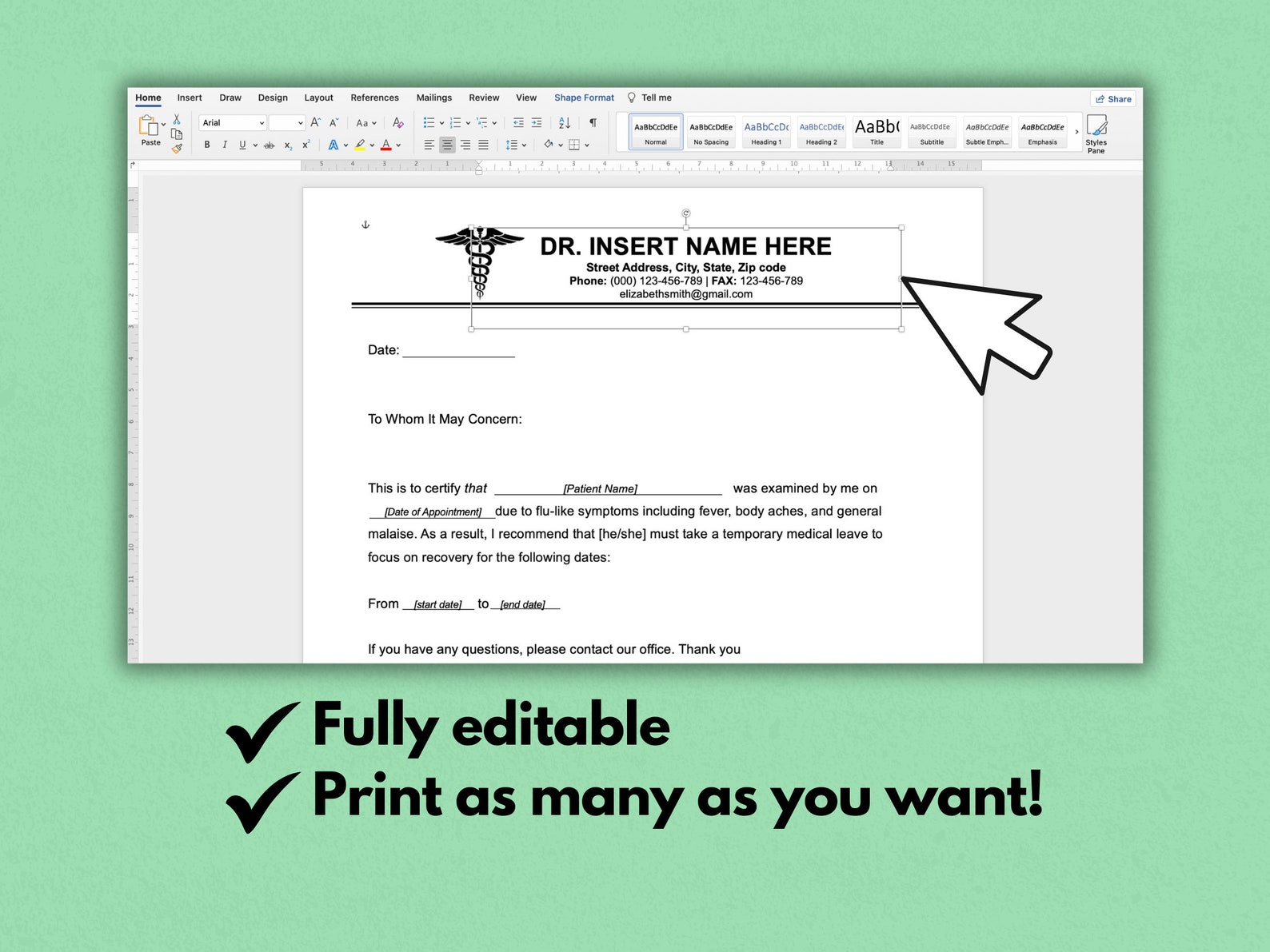 Fillable Doctor's Excuse Note for Flu/fever (word, PDF) - Etsy