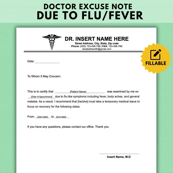 Doctor Excuse Letter - Etsy