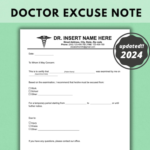 Dr Excuse Template - Etsy
