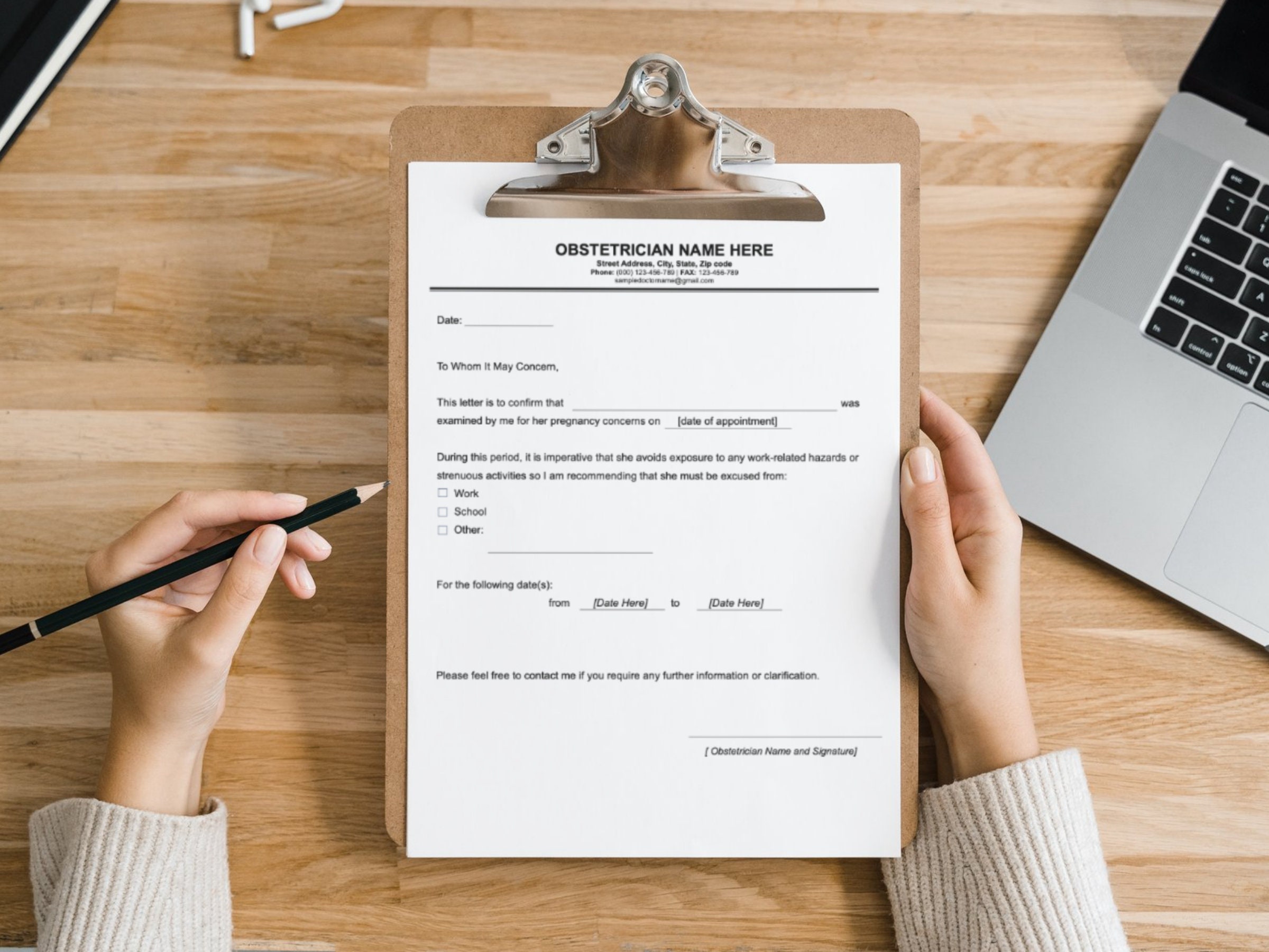 Doctor Excuse Note Template for Obstetrician, Medical Excuse Note ...