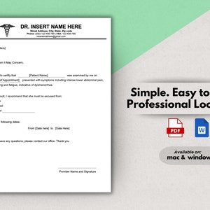 Doctors Excuse Note for Work Editable Physician Excuse Note Sick Leave ...