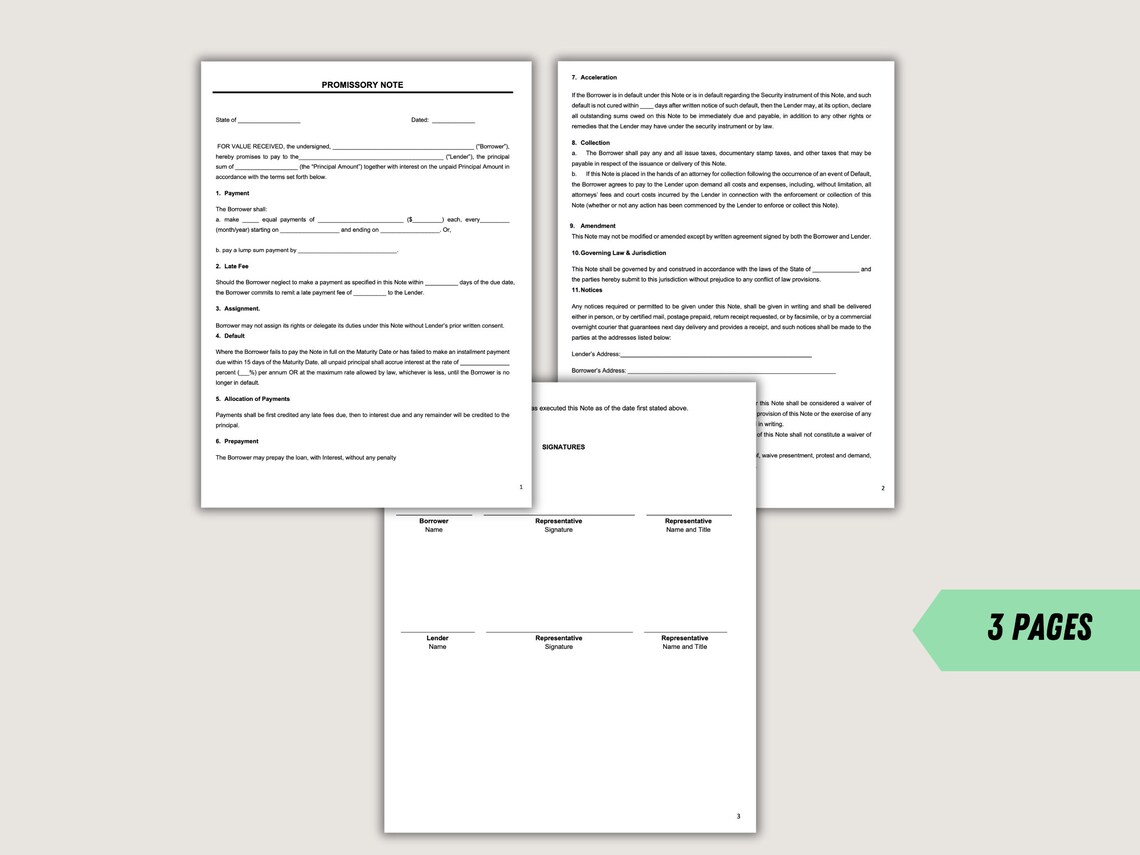 Promissory Note Template for Loans, Promissory Note for Debt Promissory ...