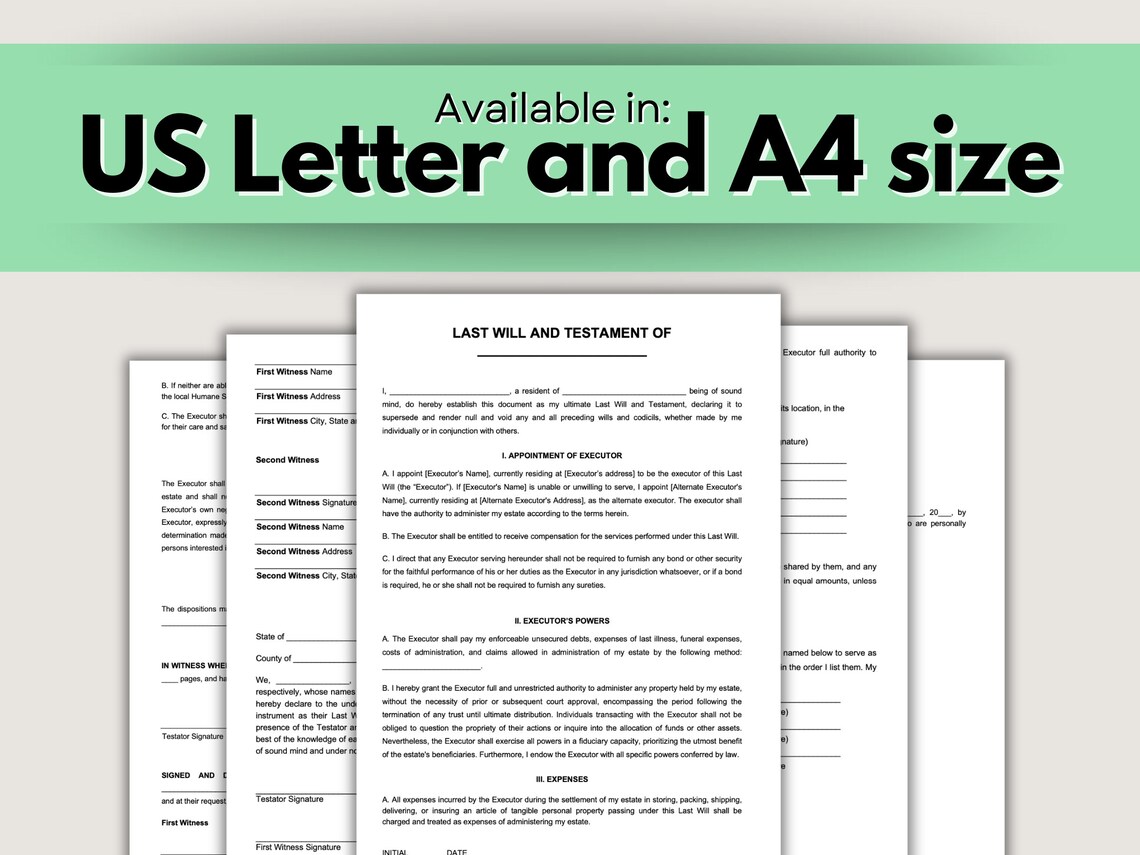 Editable Last Will and Testament Template Legal Document Estate ...