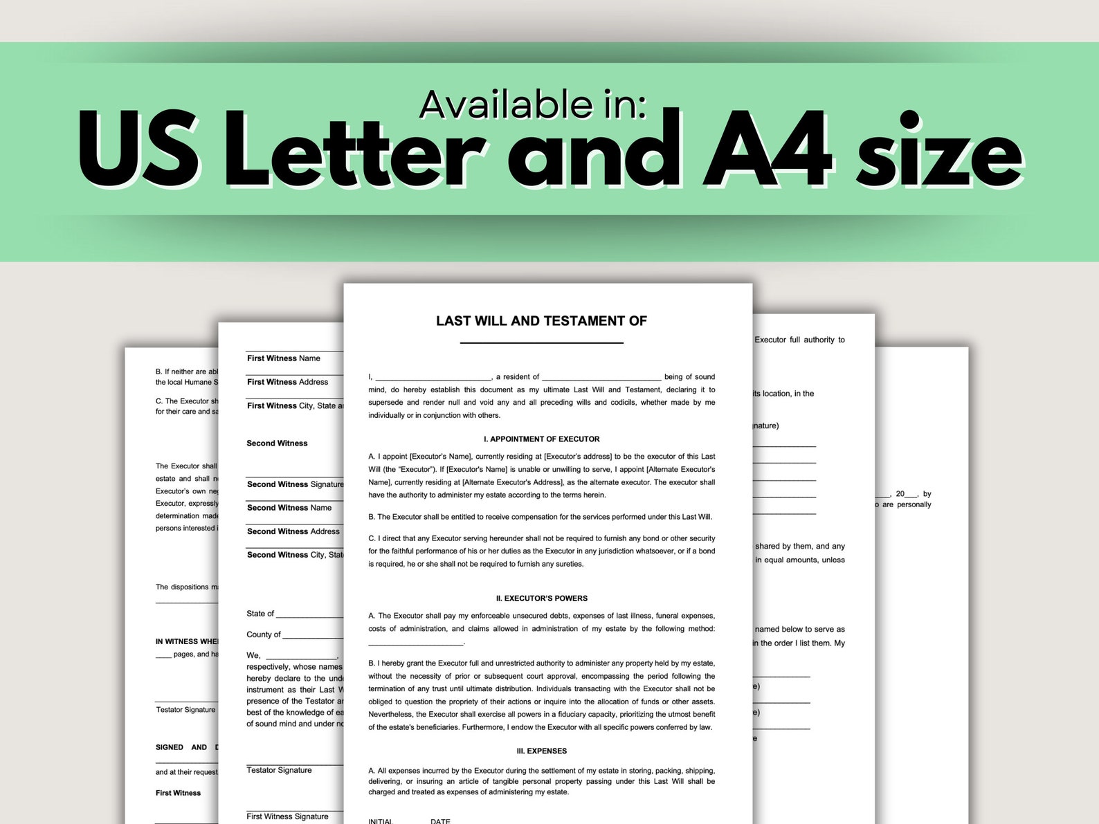 Editable Last Will and Testament Template Legal Document Estate ...