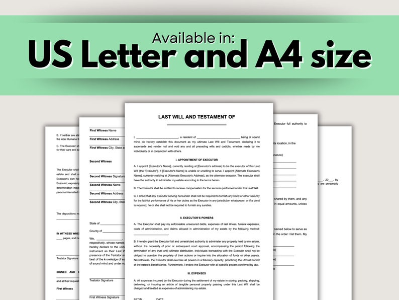Editable Last Will and Testament Template Legal Document Estate ...