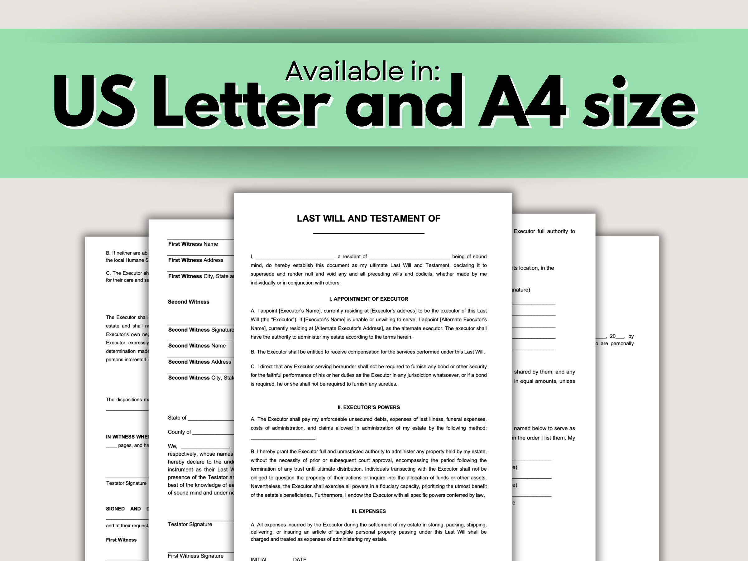 Editable Last Will and Testament Template Legal Document Estate ...