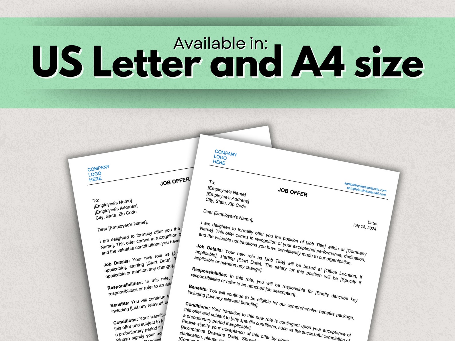 Professional Job Offer Letter Template: Editable US Letter (microsoft ...