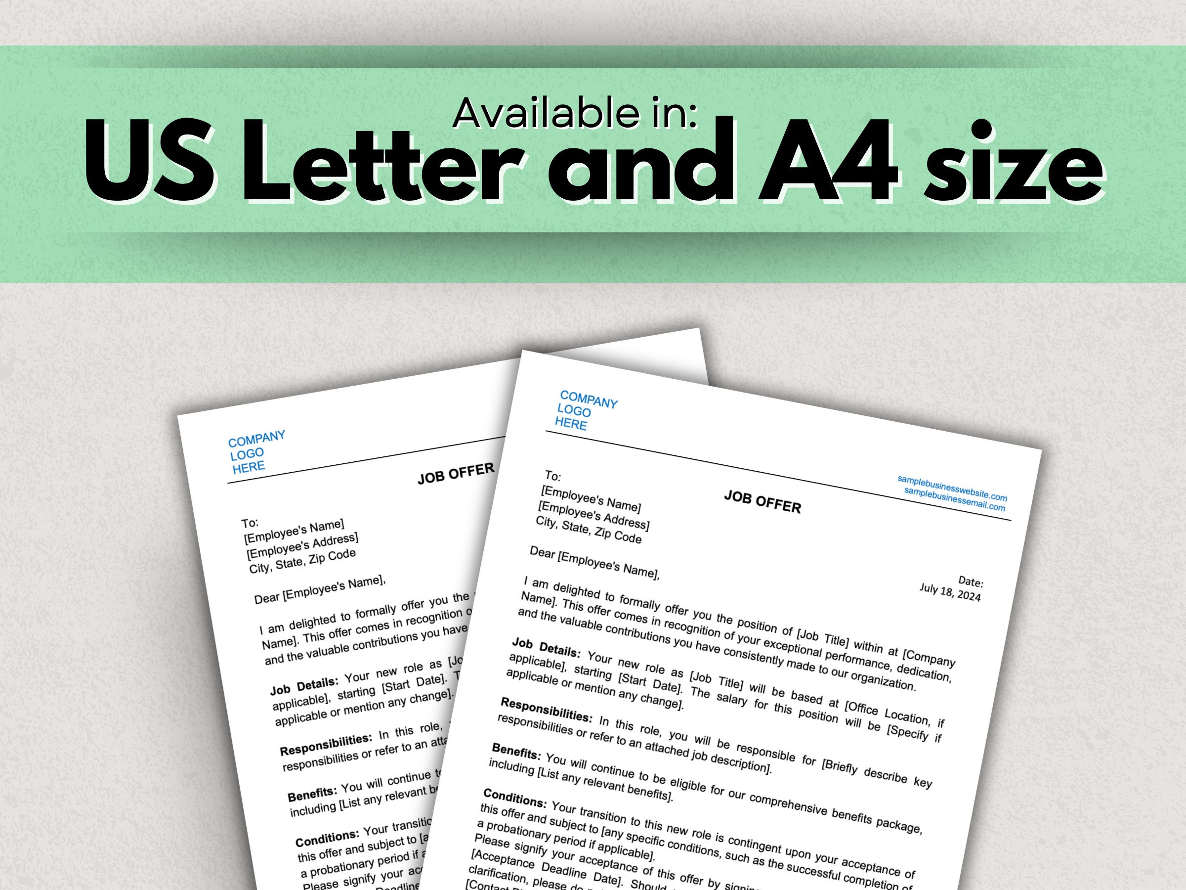 Professional Job Offer Letter Template: Editable US Letter (microsoft ...