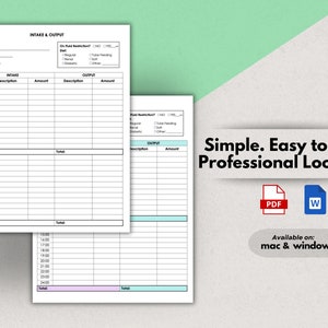 Fluids Intake and Output Record, Fluid Balance Chart, Intake and Output ...