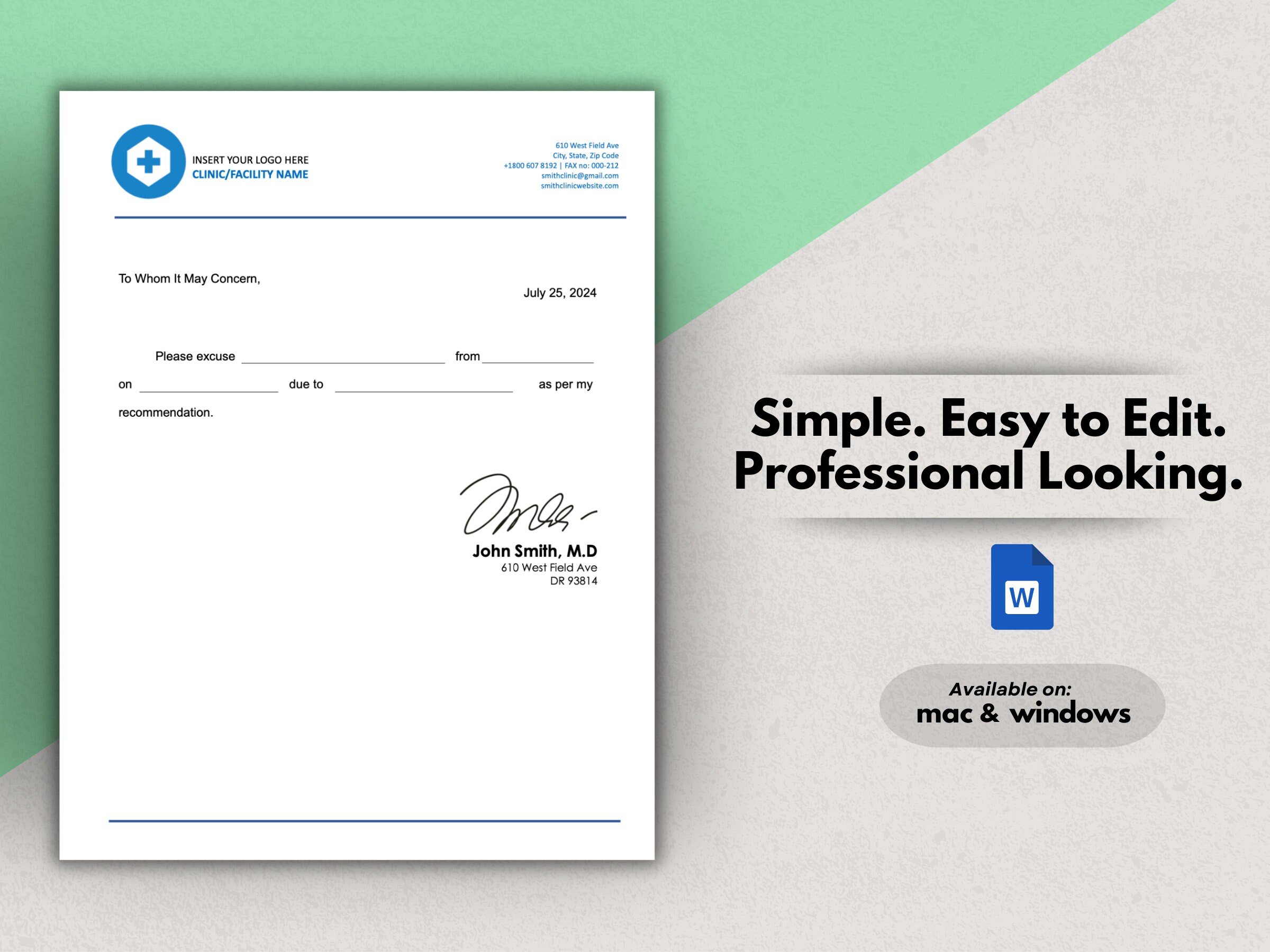 Editable Doctor Excuse Note Template (A4 & US Letter) - Etsy