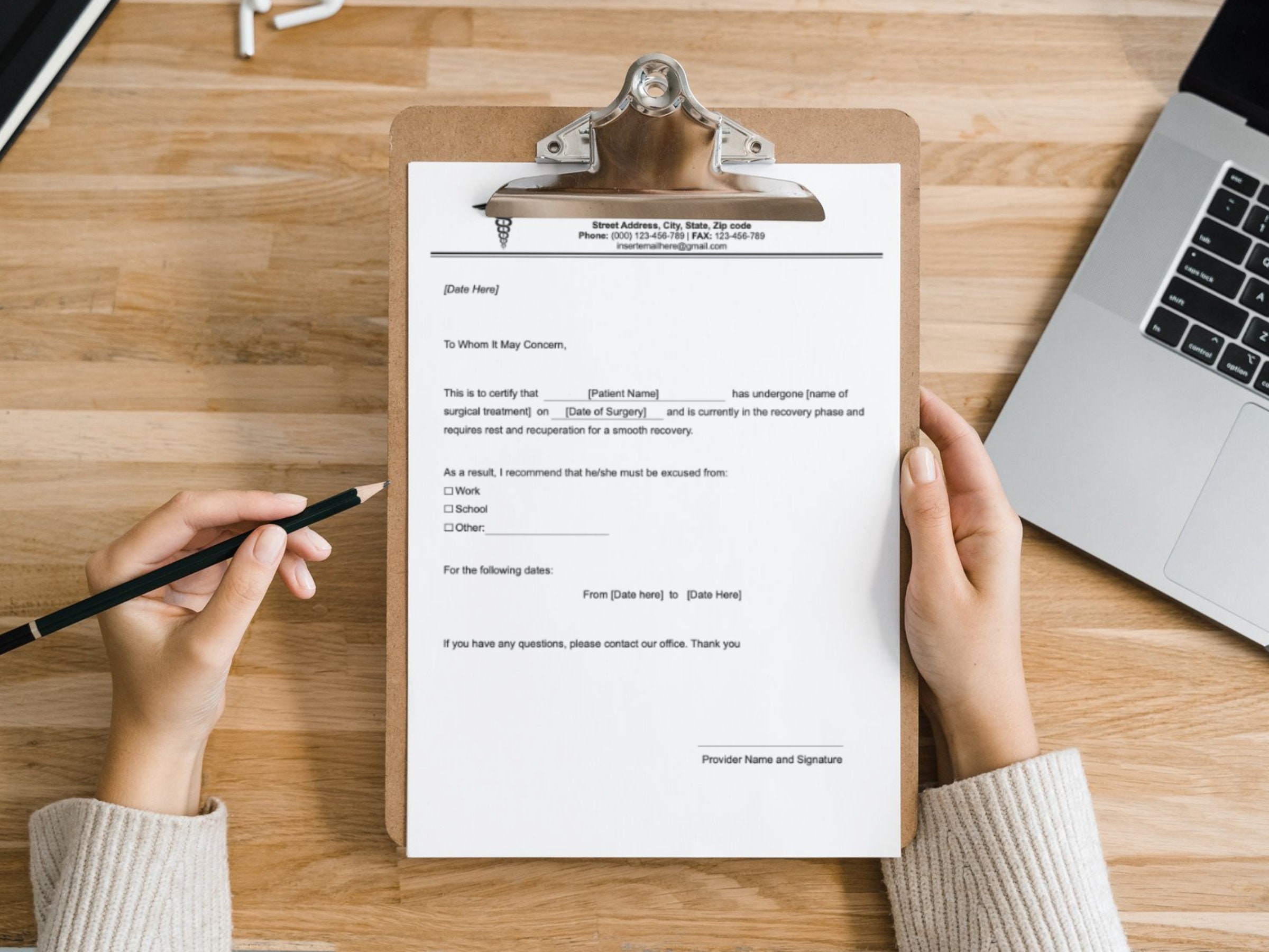 Fillable Doctor Excuse Note Due to Surgery, Doctors Note for Work ...