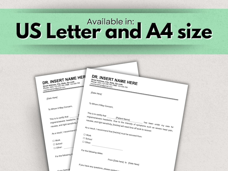 Doctor Excuse Note Template Due to Headache, Medical Excuse Note ...