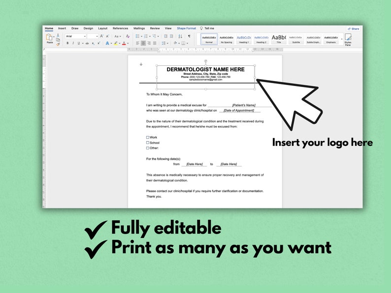 Dermatology Excuse Note Template Dermatologist Doctor Medical Excuse ...