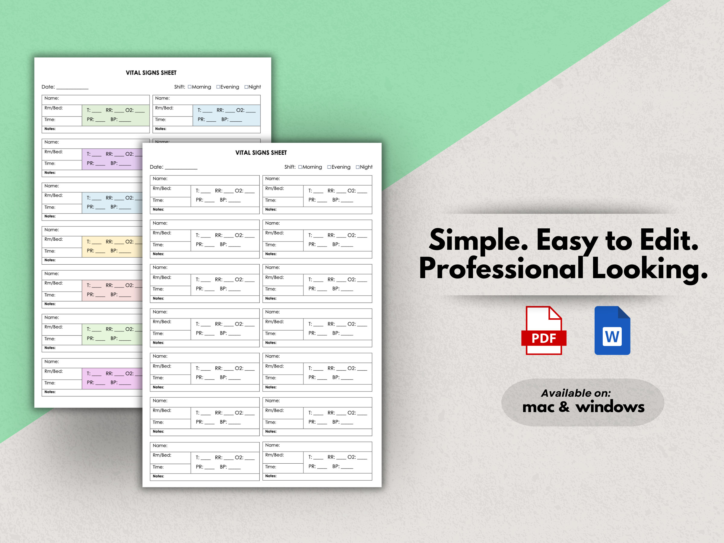 Vital Signs Monitoring Sheet, Nurse Notes Chart Template Printable ...