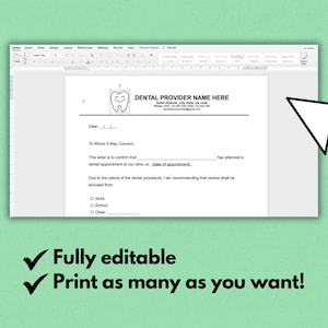 Dentist Excuse Note Template Orthodontic Medical Excuse Note Editable ...