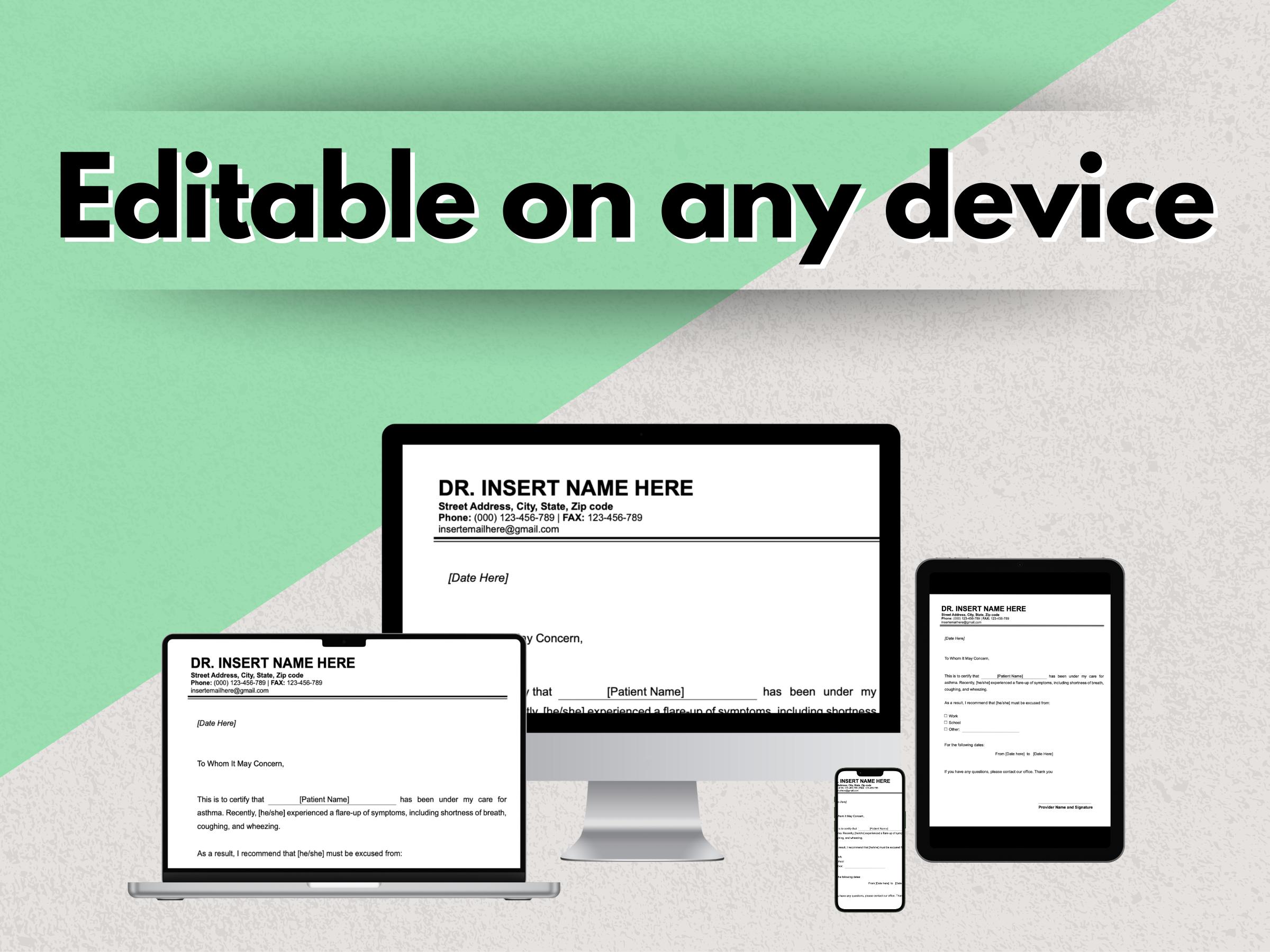 Asthma Doctor Excuse Note Template: Editable Medical Form (A4 & US ...
