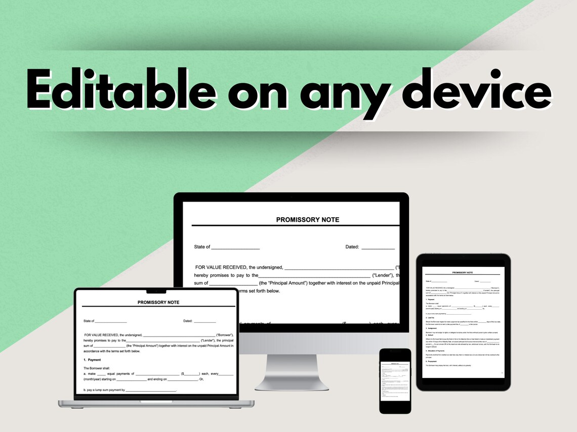 Promissory Note Template for Loans, Promissory Note for Debt Promissory ...