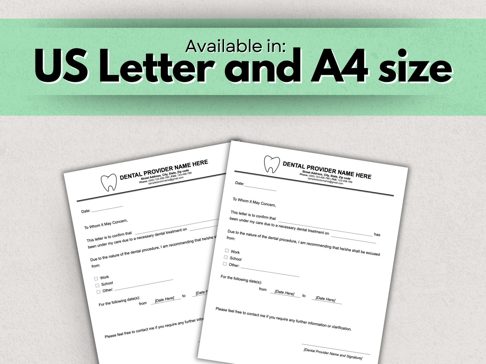 Dentist Excuse Note Template Dental Medical Excuse Note Instant ...