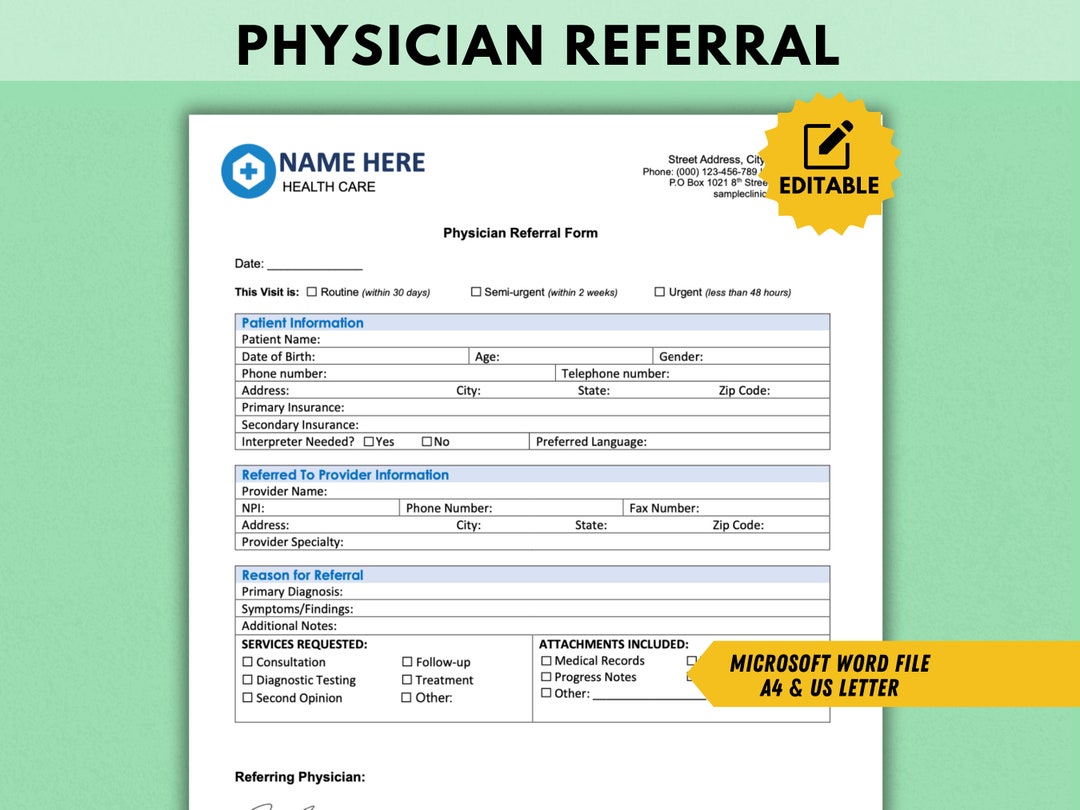 Patient Referral Form Template: Editable MS Word File (digital Download ...