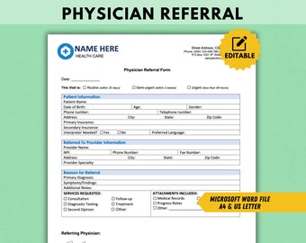 Patient Referral Form Template for Medical or Health Care Office ...