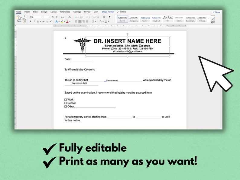 Doctors Excuse Note for Work Editable Emergency Excuse Note Sick Leave ...