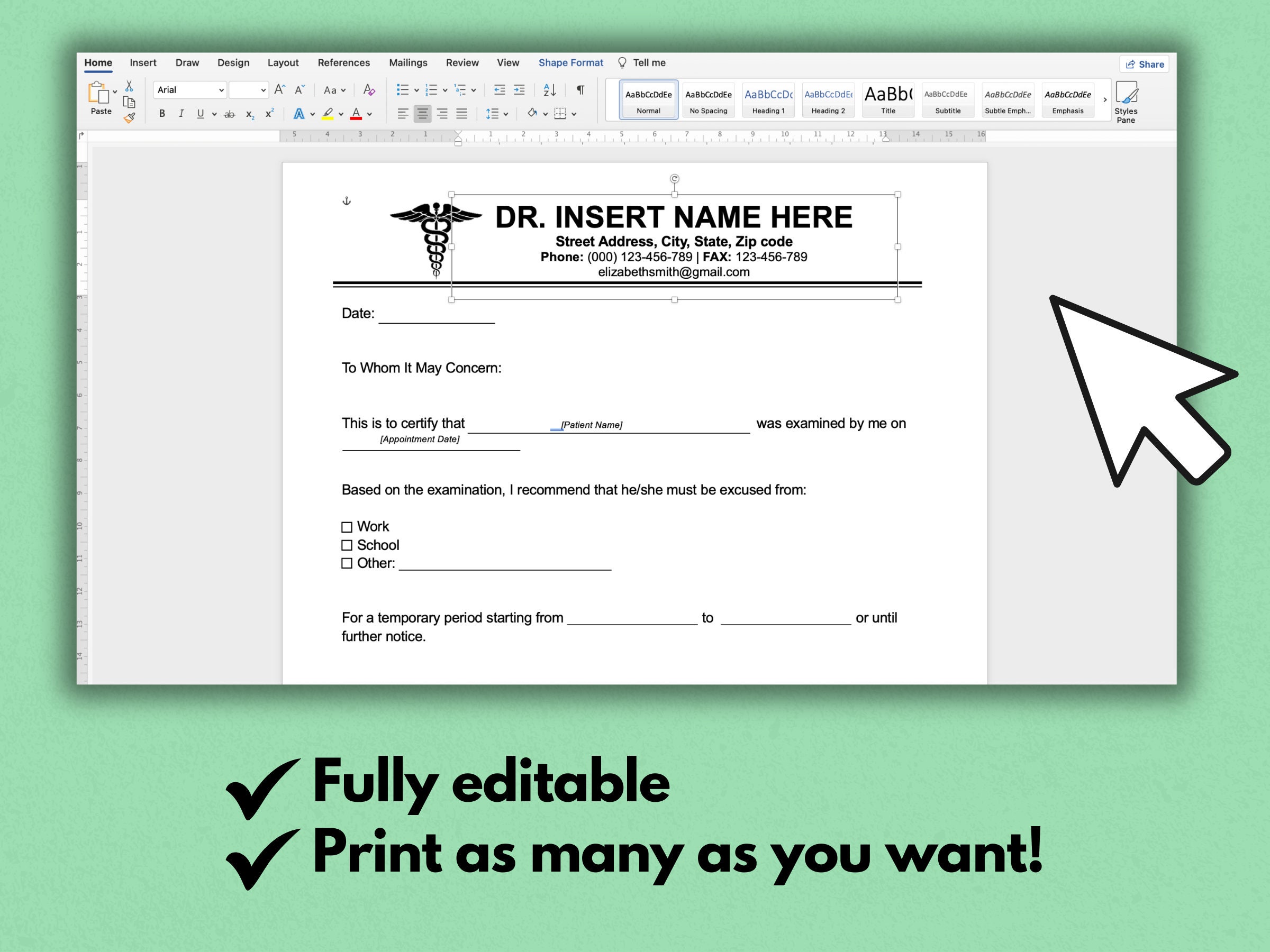 Doctors Excuse Note for Work Editable Emergency Excuse Note Sick Leave ...