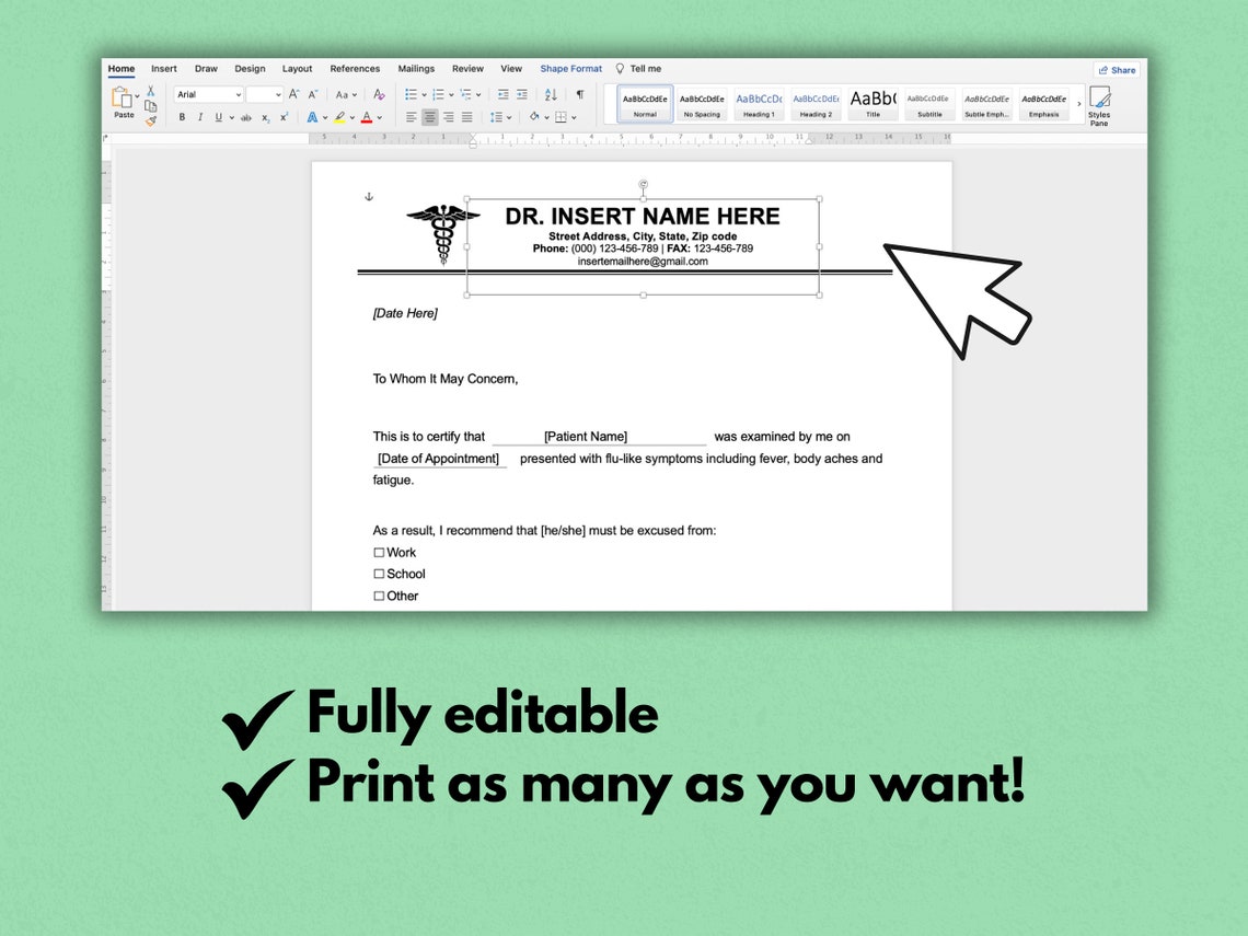 Fillable Doctor Excuse Note Due to Fever, Doctors Note for Work, Doctor ...