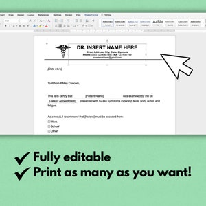 Fillable Doctor Excuse Note Due to Fever, Doctors Note for Work, Doctor ...
