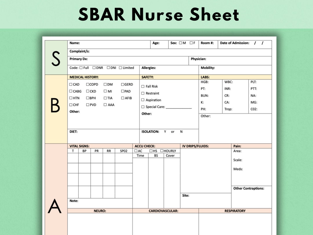 SBAR Nurse Report Sheet Med Surg Nurse ICU Report Sheet, Student Nurse ...