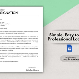 Professional Resignation Letter Template: Editable Microsoft Word (A4 ...