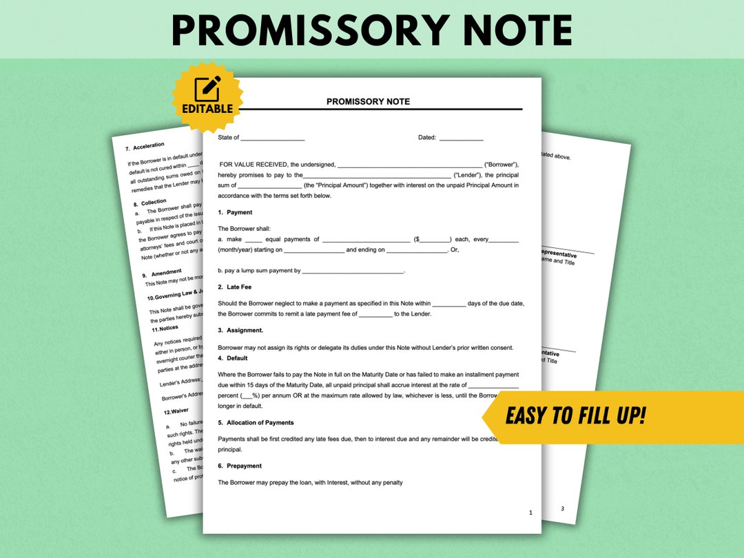 Promissory Note Template for Loans, Promissory Note for Debt Promissory Note Template for ...