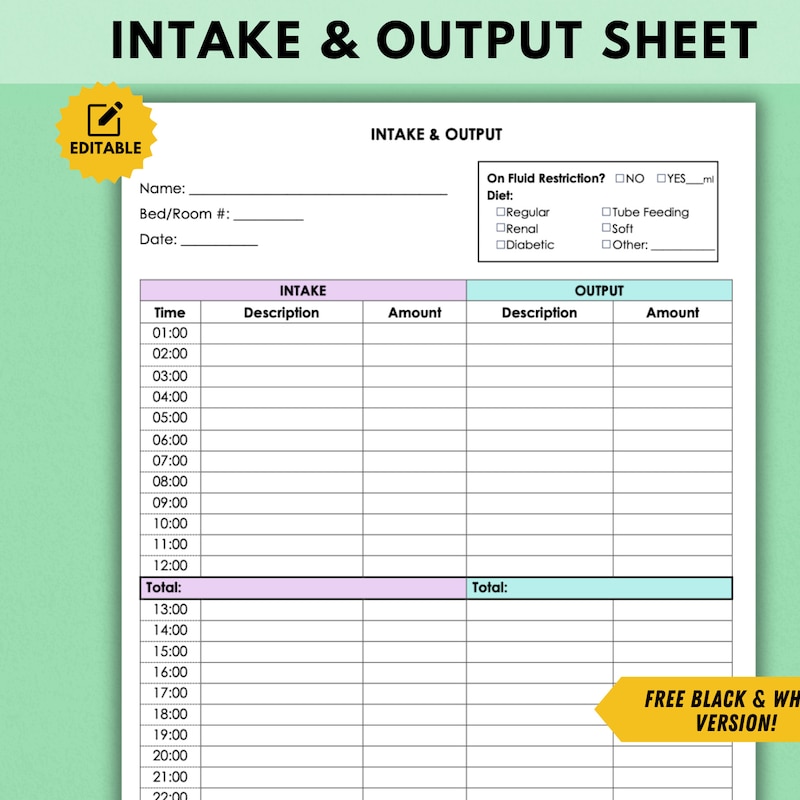 Intake and Output Chart Nursing - Etsy