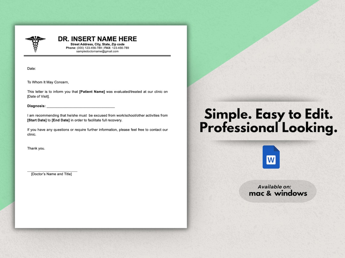 Editable Urgent Care Doctor Note for Work & School, Doctor Excuse Note ...