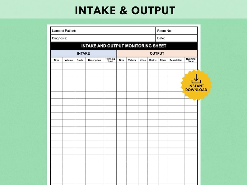 Intake and Output Monitoring Sheet, ICU Nursing Monitoring Sheet, Med ...