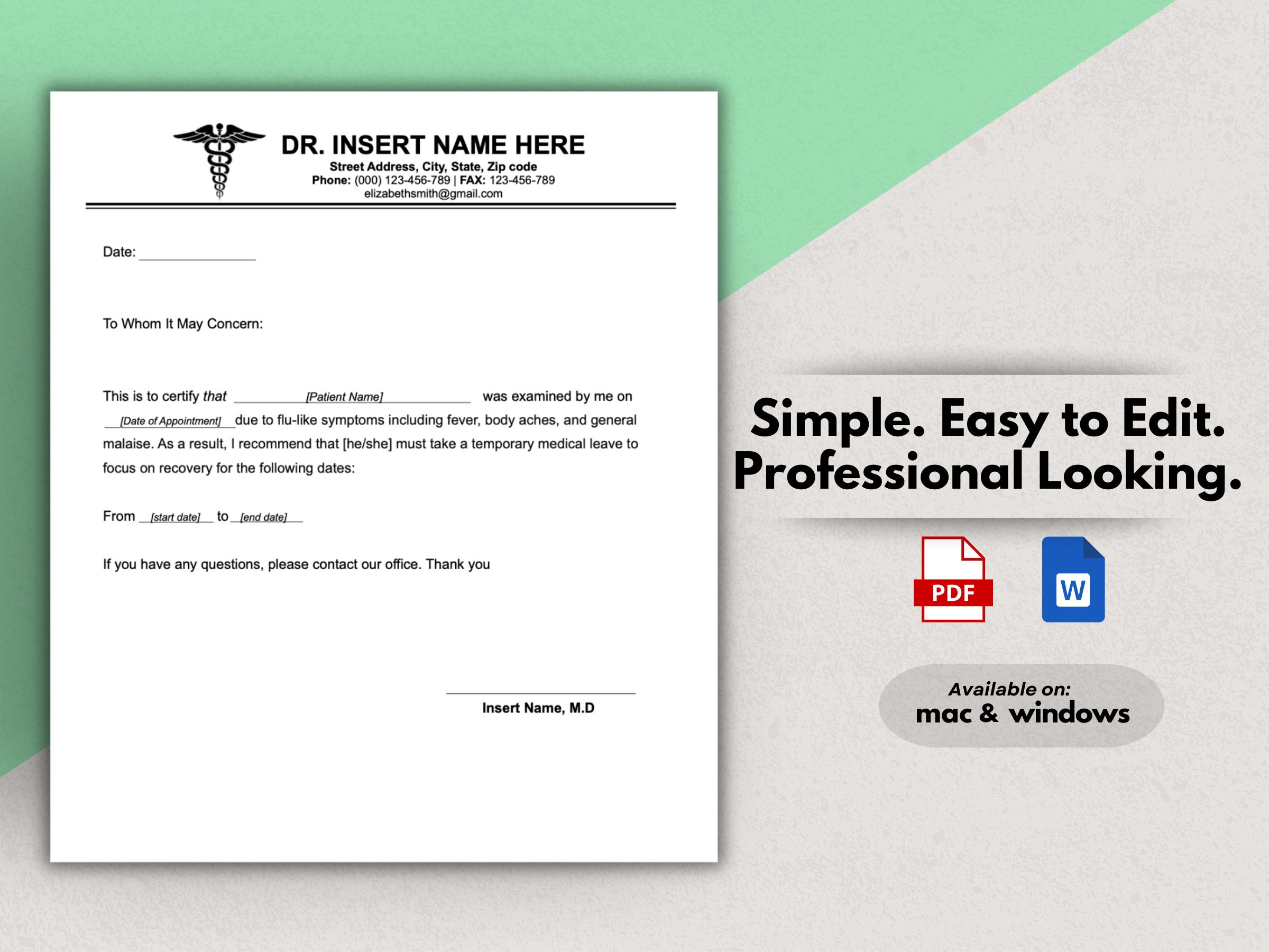 Fillable Doctors Note for Work, Doctor Excuse Note Due to Flu/fever ...