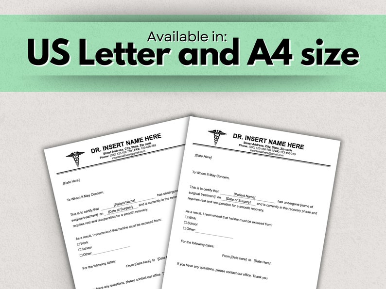 Fillable Doctor Excuse Note Due to Surgery, Doctors Note for Work ...