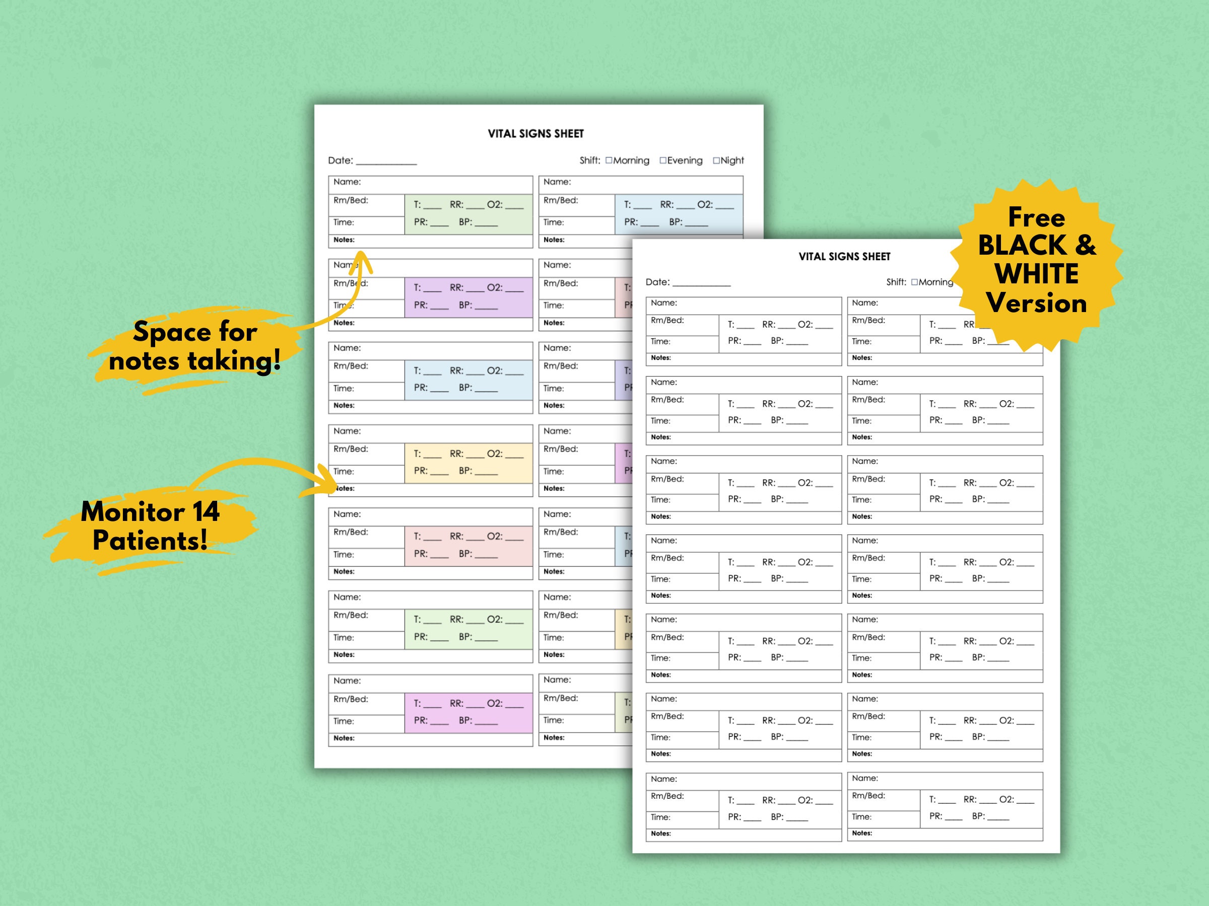 Vital Signs Monitoring Sheet, Nurse Notes Chart Template Printable ...